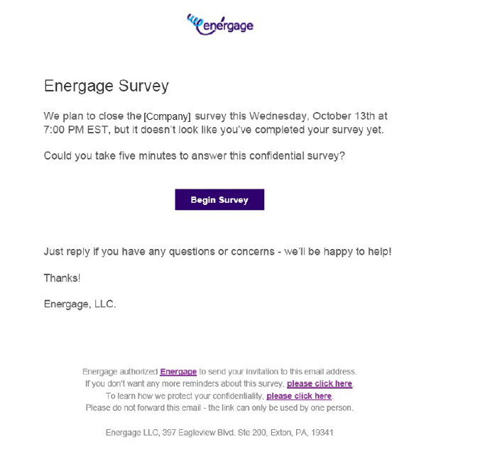 What do the survey invitation and reminder emails look like?