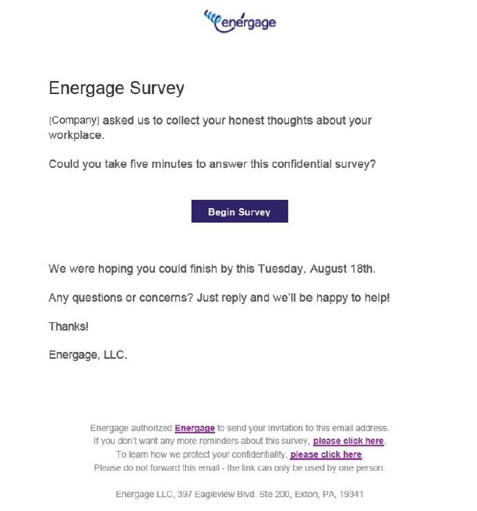 What do the survey invitation and reminder emails look like?