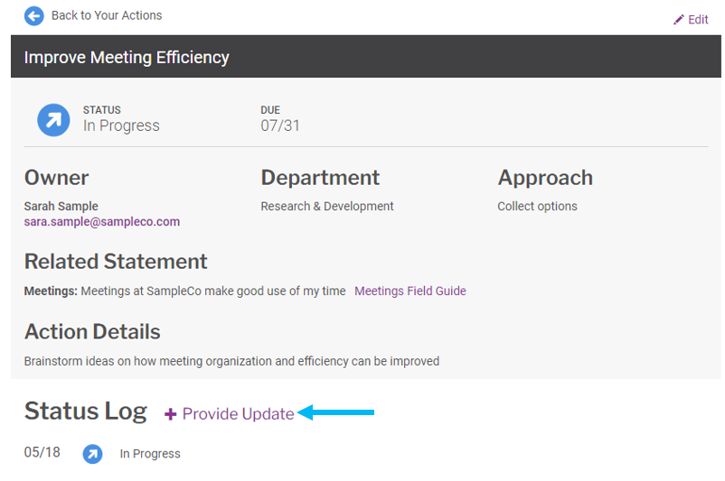 Updating an Action Item in Action Tracker